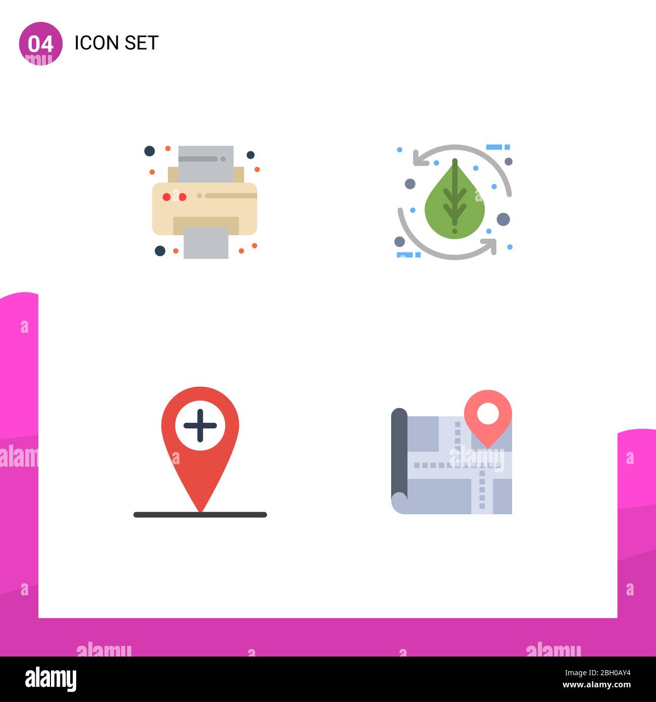 4 Thematic Vector Flat Icons and Editable Symbols of office, plus, leaf ...