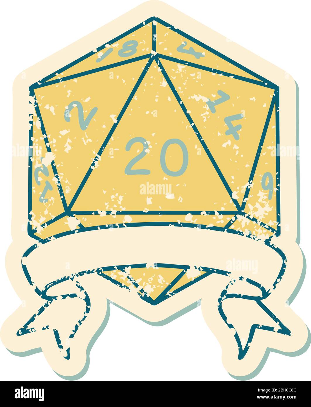 Retro Tattoo Style natural 20 critical hit D20 dice roll Stock Vector ...