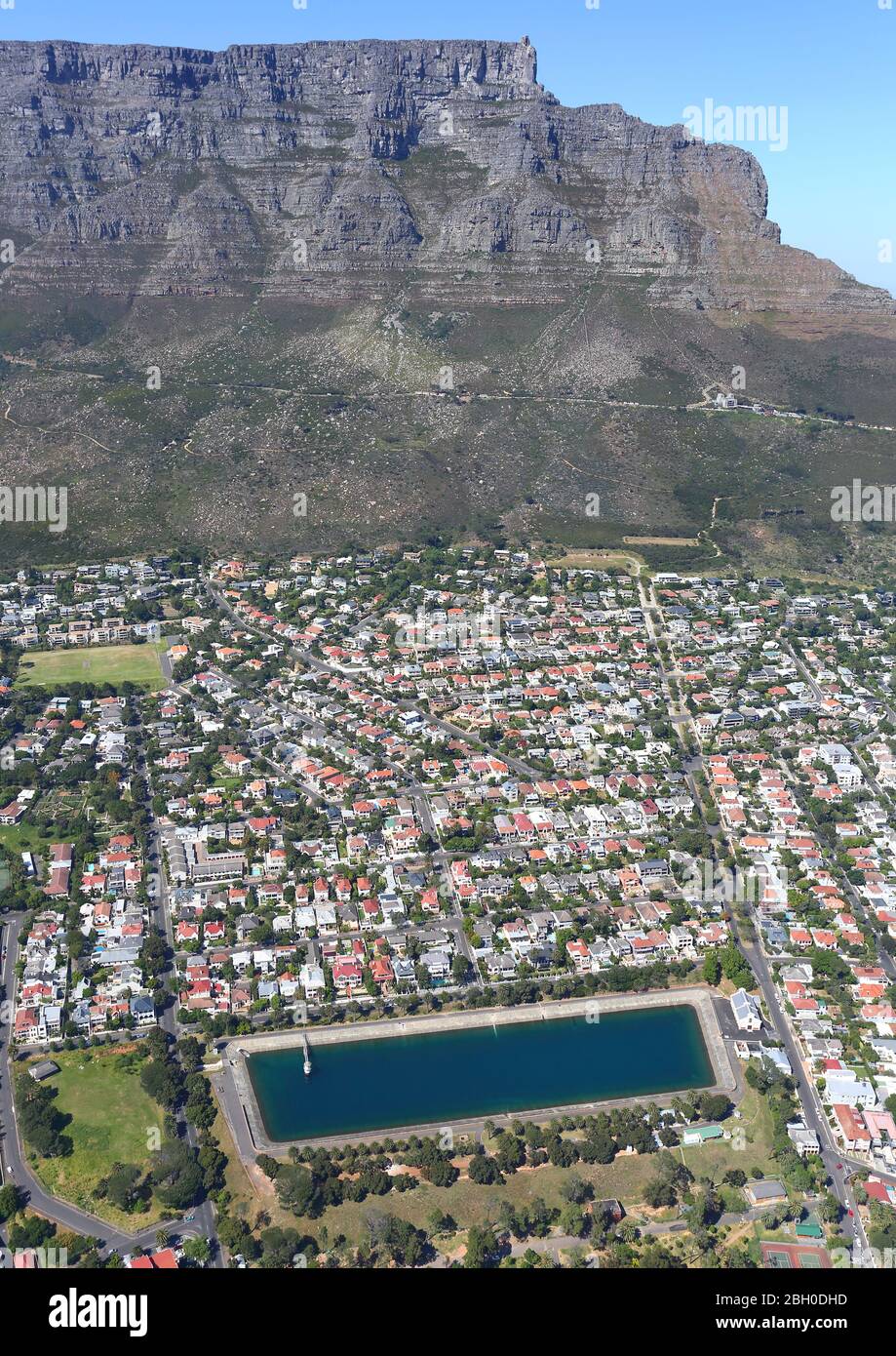 Aerial photo of Molteno Reservoir with Table Mountain cableway in the ...
