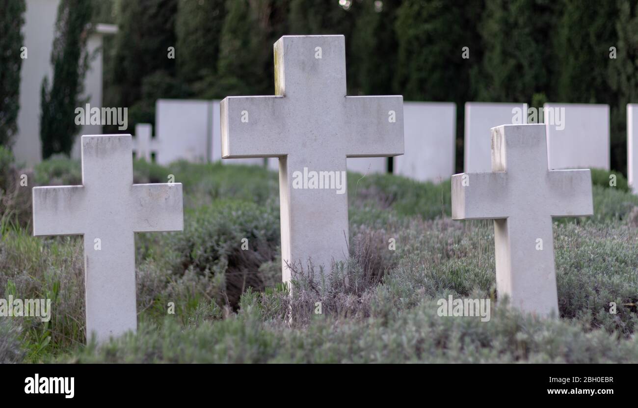 One big cross and two smallers ones marking an unknown grave to fallen ...