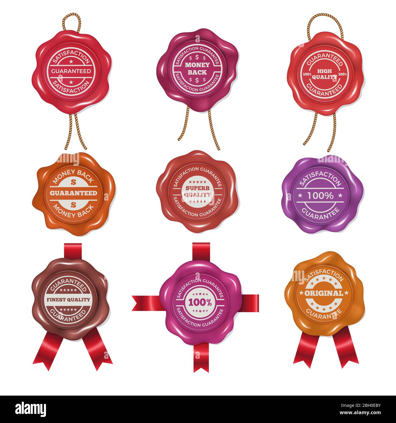 Wax stamps with different promo labels. Vector pictures set certificate ...