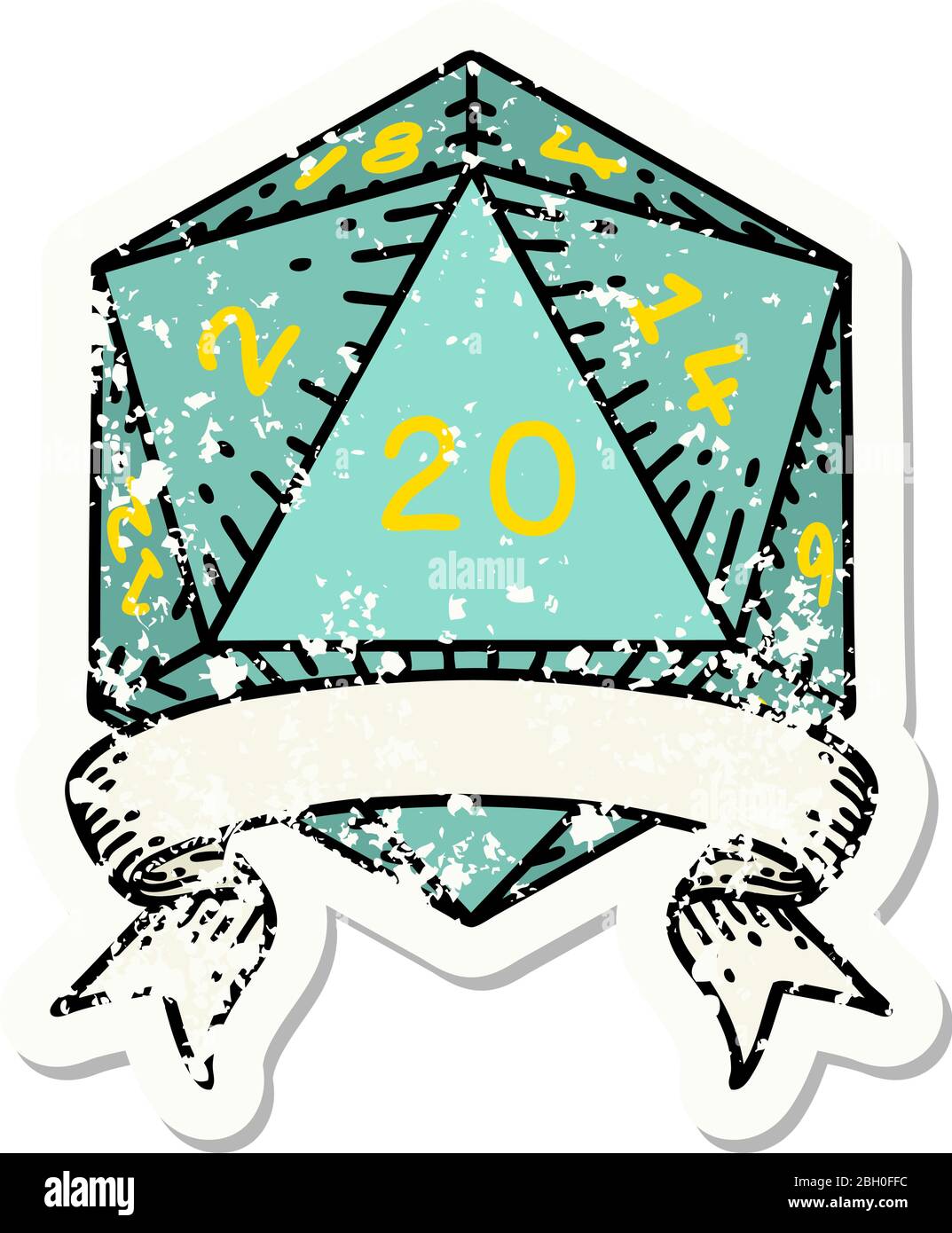 grunge sticker of a natural 20 critical hit D20 dice roll Stock Vector ...