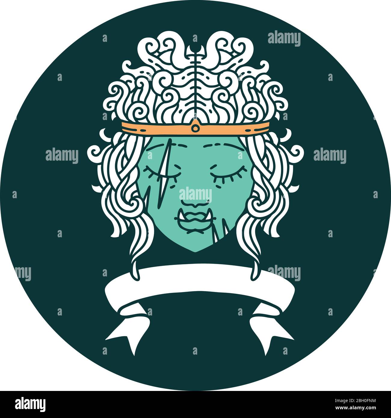 icon of orc barbarian character face with banner Stock Vector Image ...