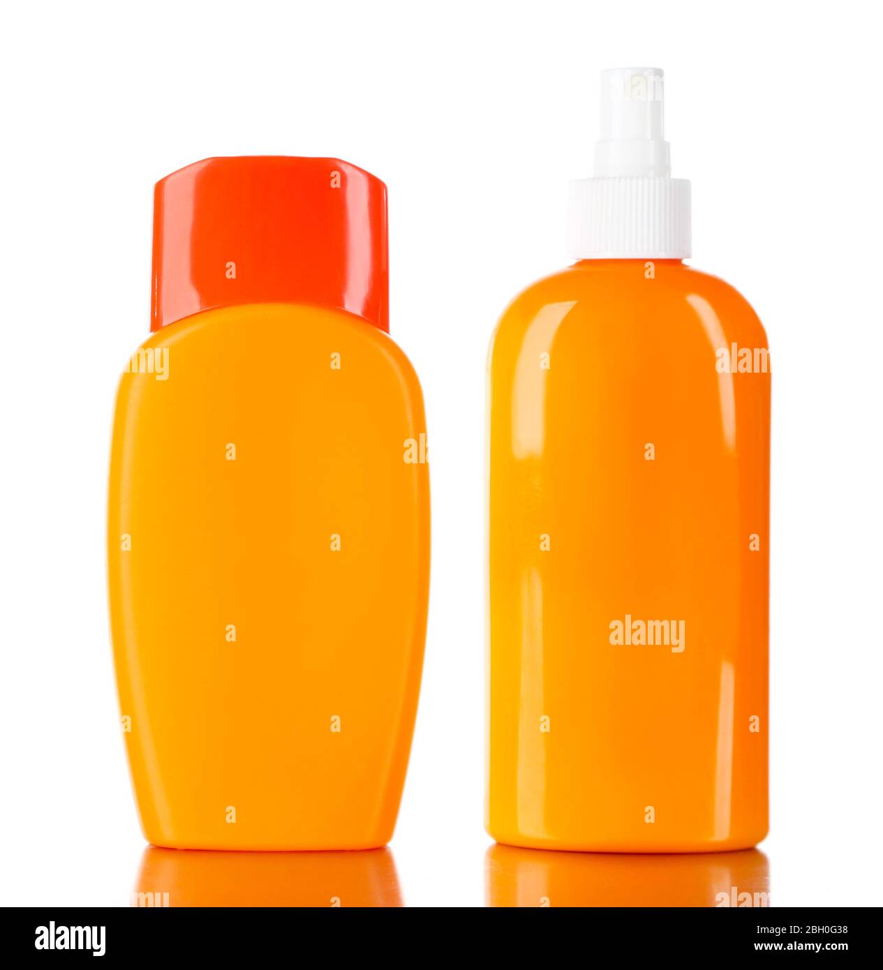 Bottles with suntan cream isolated on white Stock Photo - Alamy