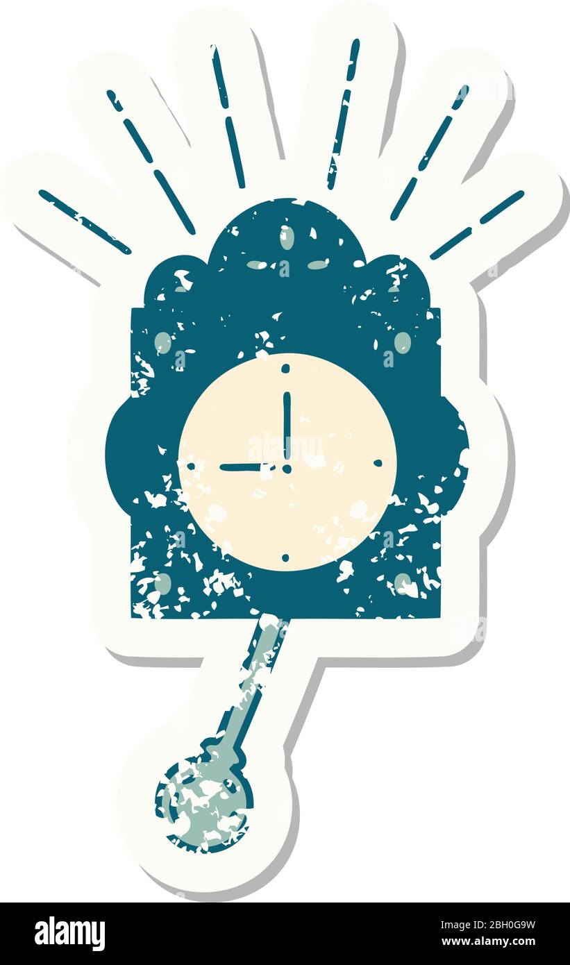 worn old sticker of a tattoo style ticking clock Stock Vector Image ...