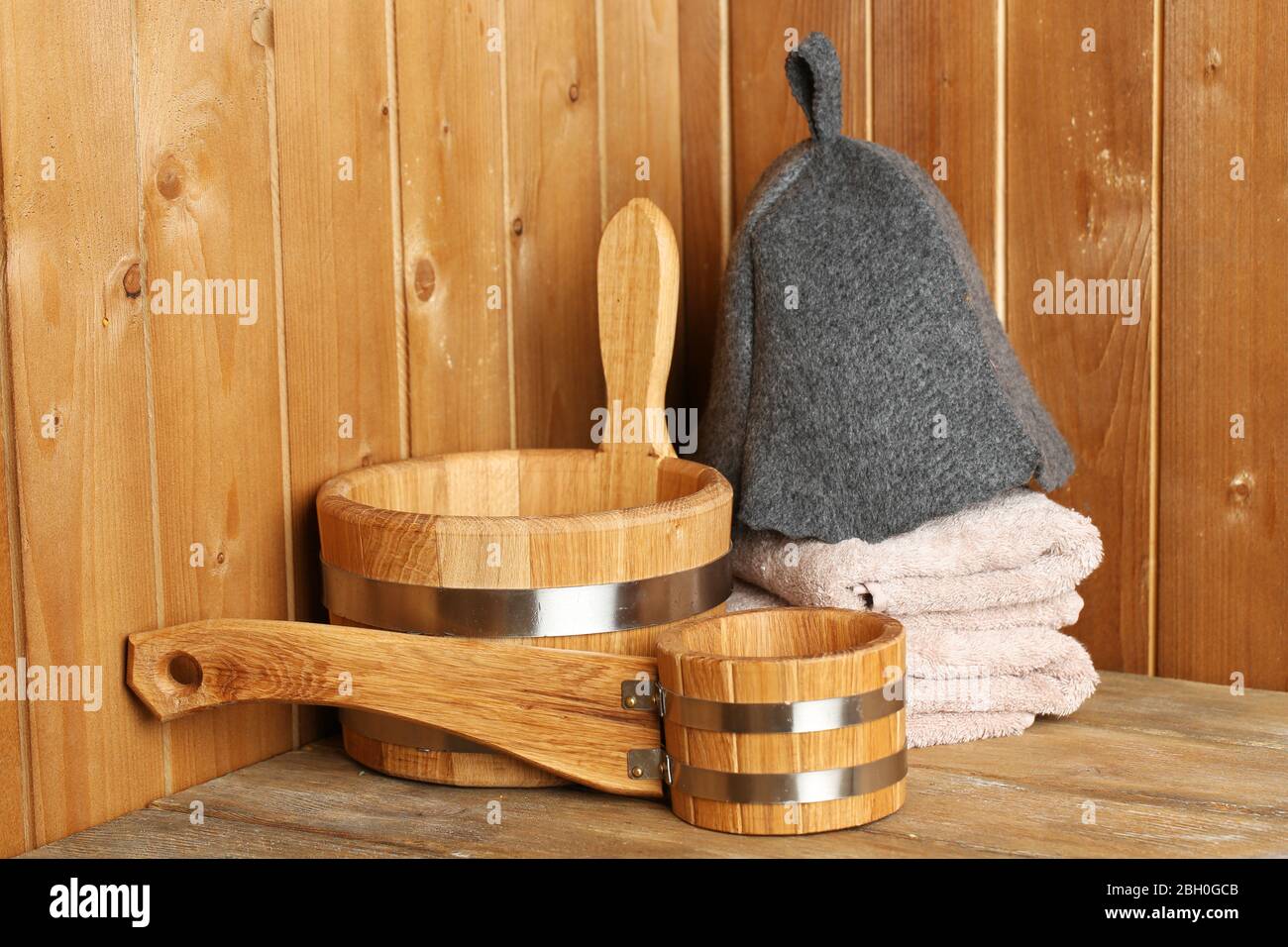 Natural accessories in sauna Stock Photo - Alamy
