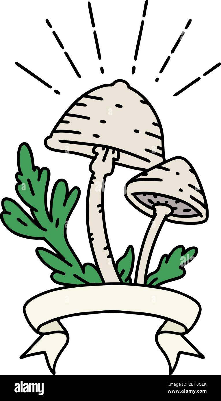 scroll banner with tattoo style mushrooms Stock Vector Image & Art - Alamy