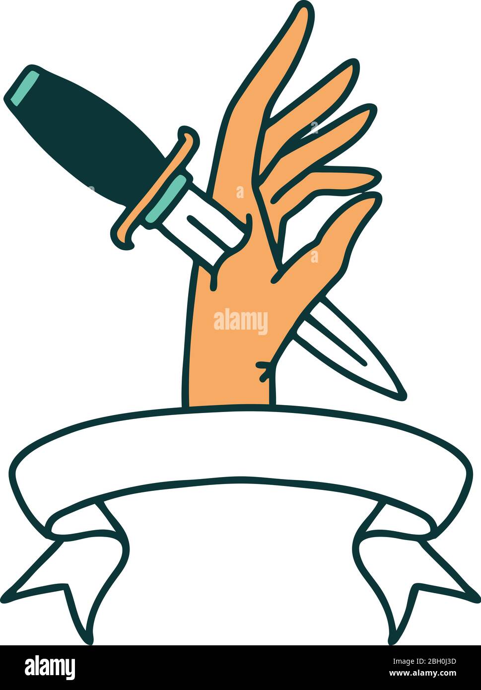 traditional tattoo with banner of a dagger in the hand Stock Vector ...