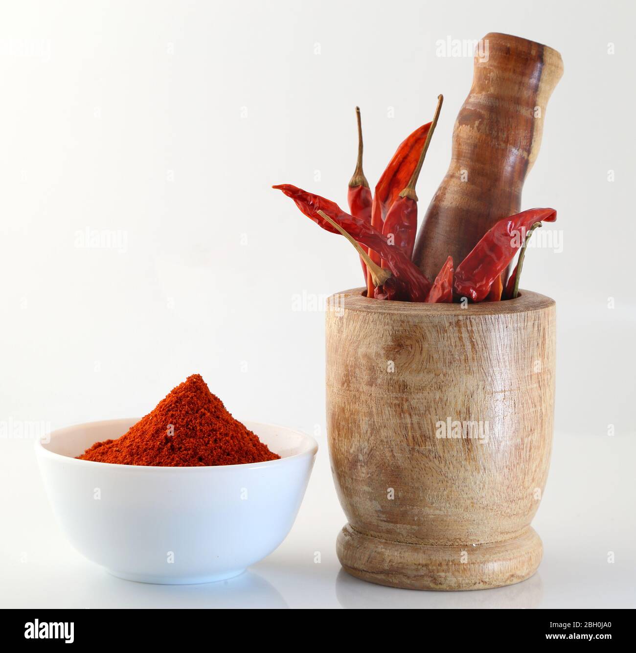 red chillies with red chilly powder on white background Stock Photo - Alamy
