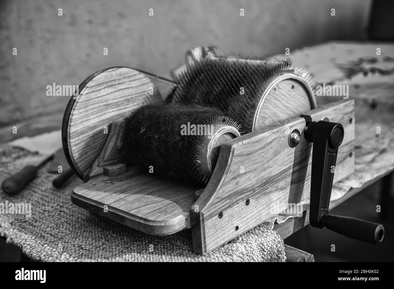 Old wool brushes, tool detail for fabrics Stock Photo - Alamy