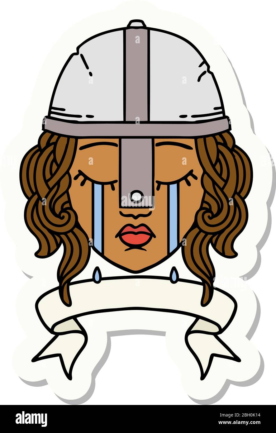 sticker of a crying human fighter character with banner Stock Vector ...