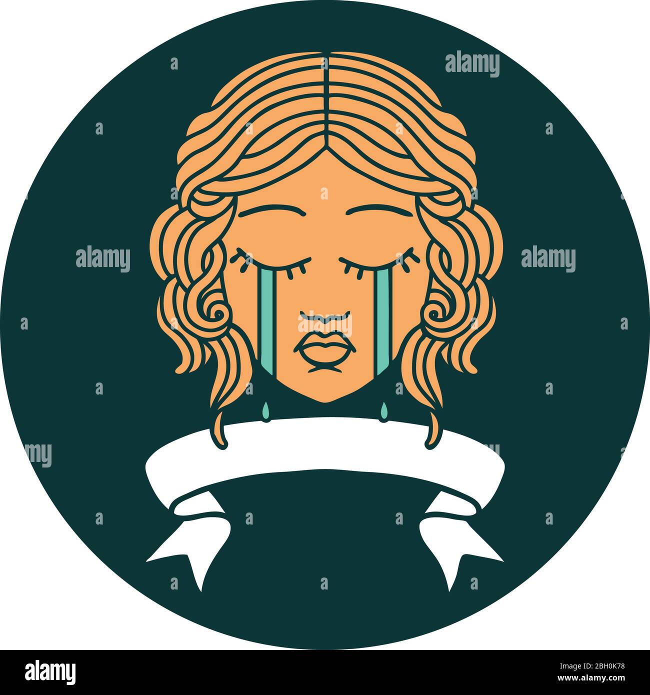 tattoo style icon with banner of female face crying Stock Vector Image ...