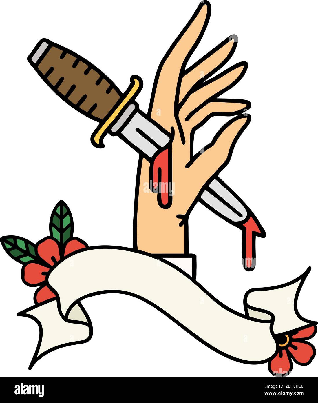 traditional tattoo with banner of a dagger in the hand Stock Vector ...
