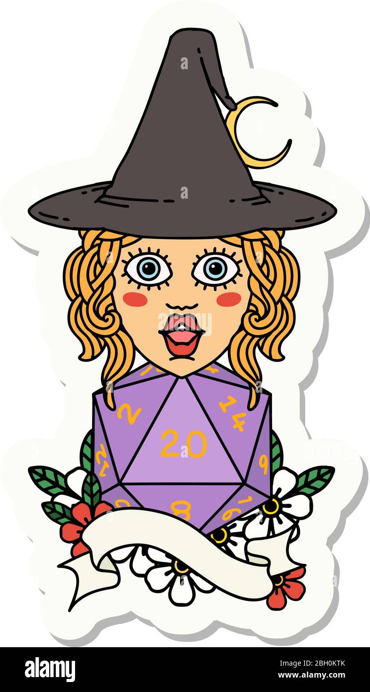 sticker of a human mage with natural twenty dice roll Stock Vector ...