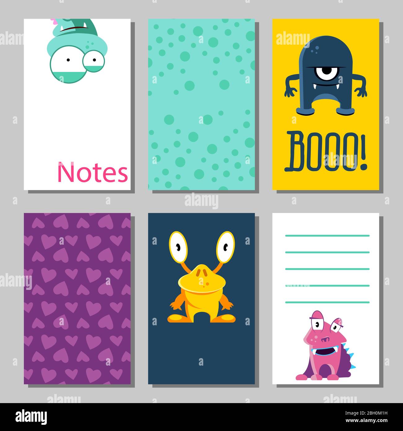 Colorful funny cards set with cute monsters. Templates for birthday ...