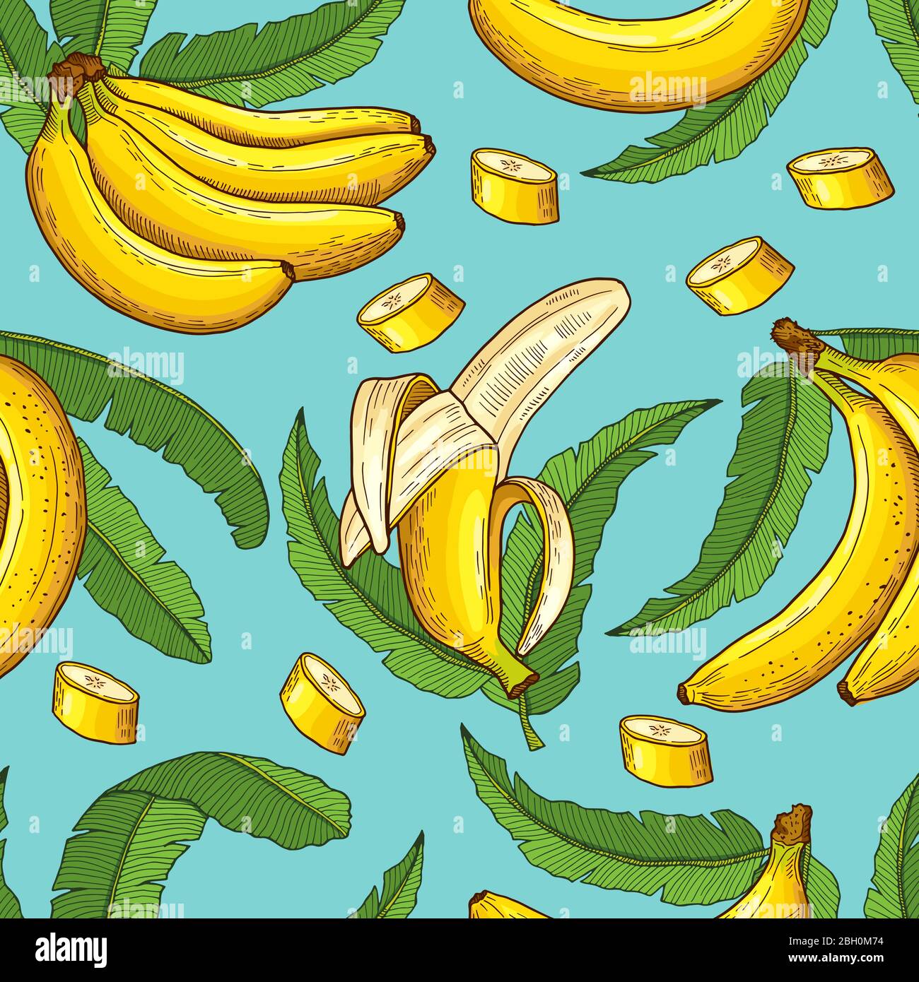 Seamless pattern of bananas. Vector illustrations of tropical food ...