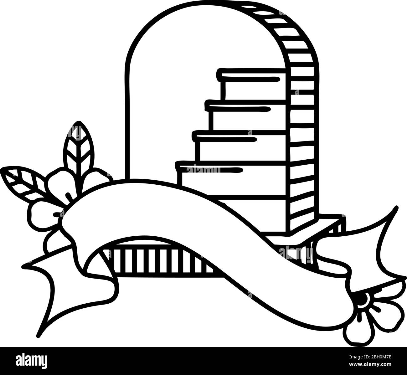 traditional black linework tattoo with banner of a grave stone Stock ...