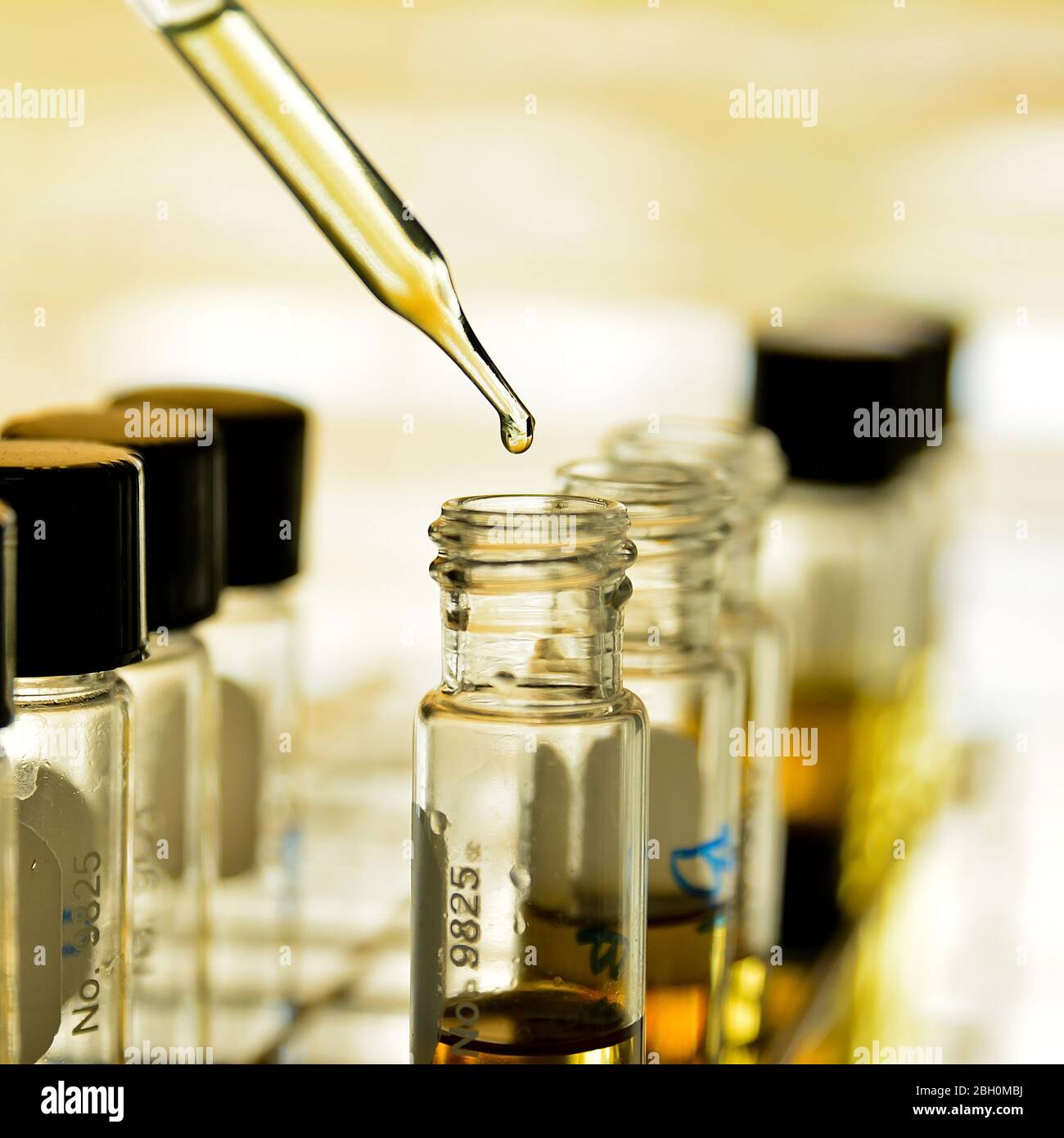 Dropping chemical liquid to test tube, laboratory research and ...
