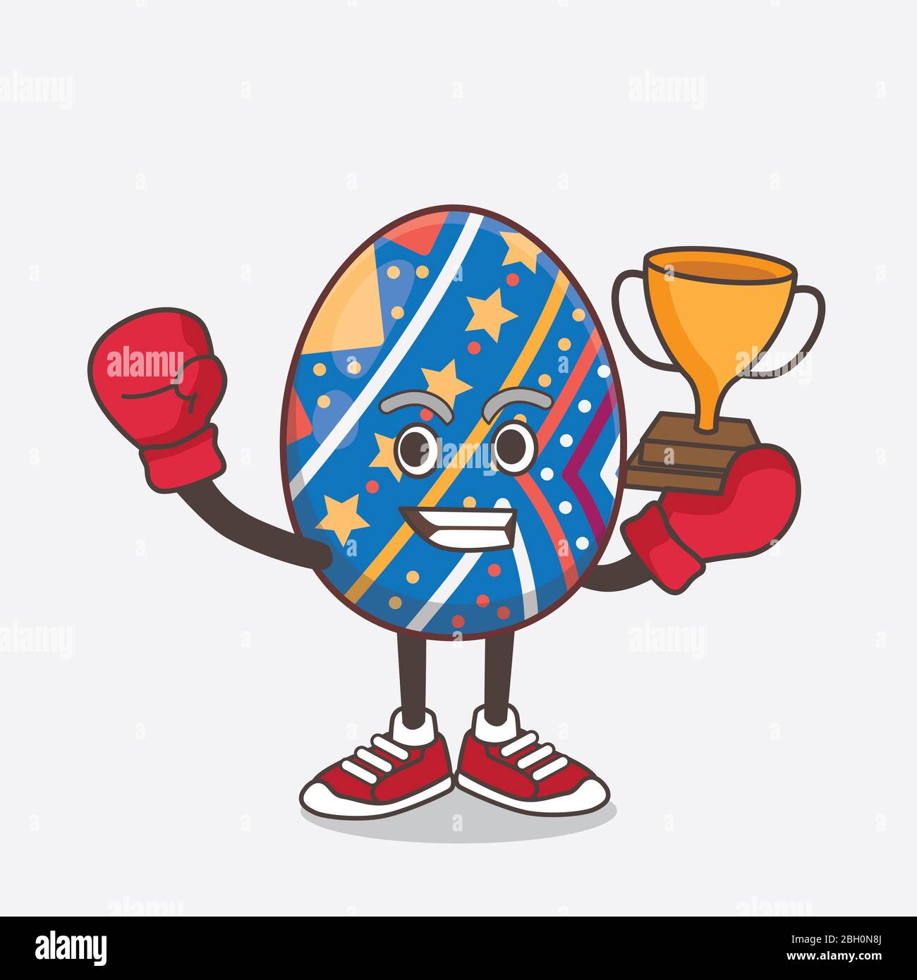 An illustration of Easter Egg cartoon mascot character as Boxing winner ...