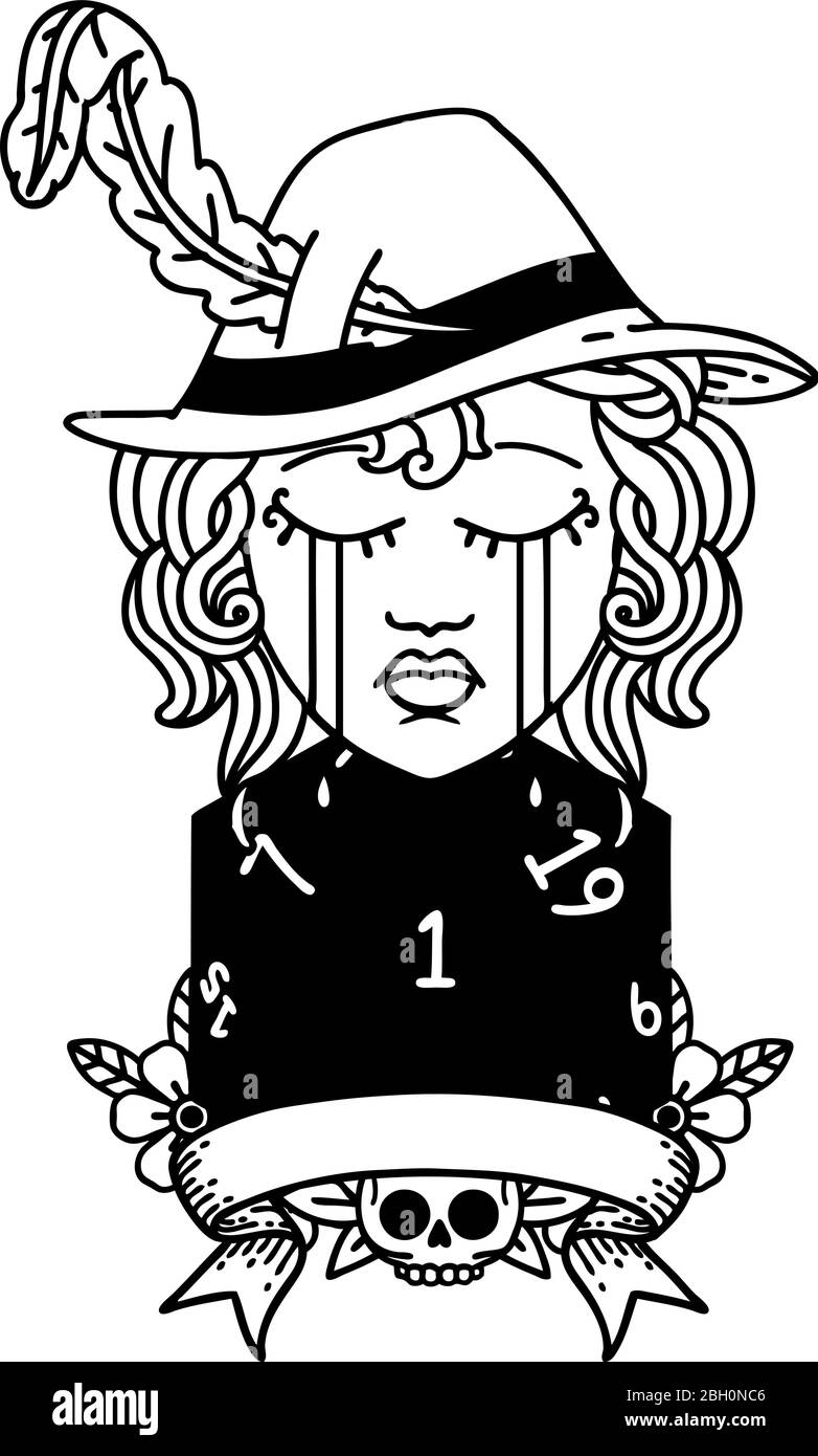 Black and White Tattoo linework Style human bard character face Stock ...