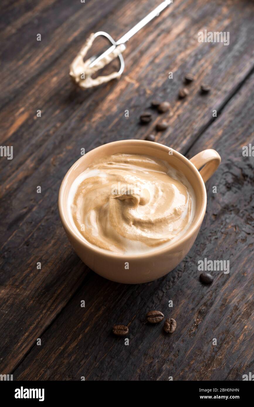 Dalgona Coffee. Trendy corean recipe of whipped coffee, reverse latte ...