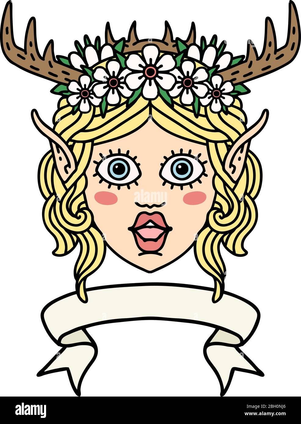 Retro Tattoo Style elf druid character face with banner Stock Vector ...