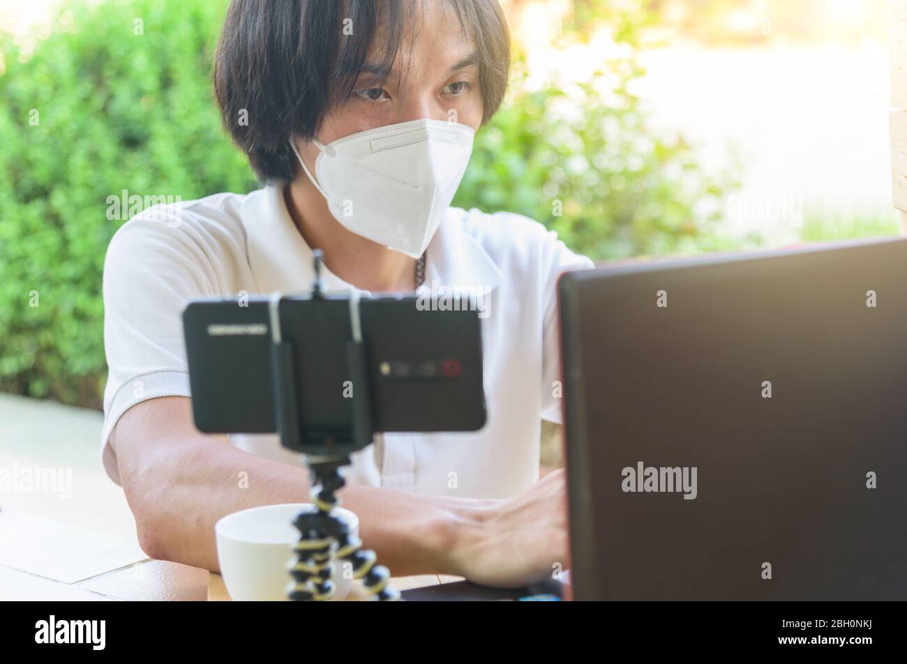 Work from home / video conference by smartphone in working time from ...