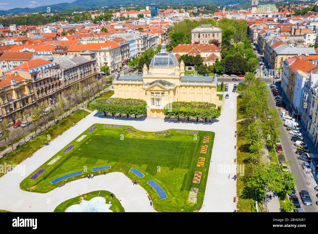 Zagreb, capital of Croatia, King Tomislav square landmarks aerial view ...