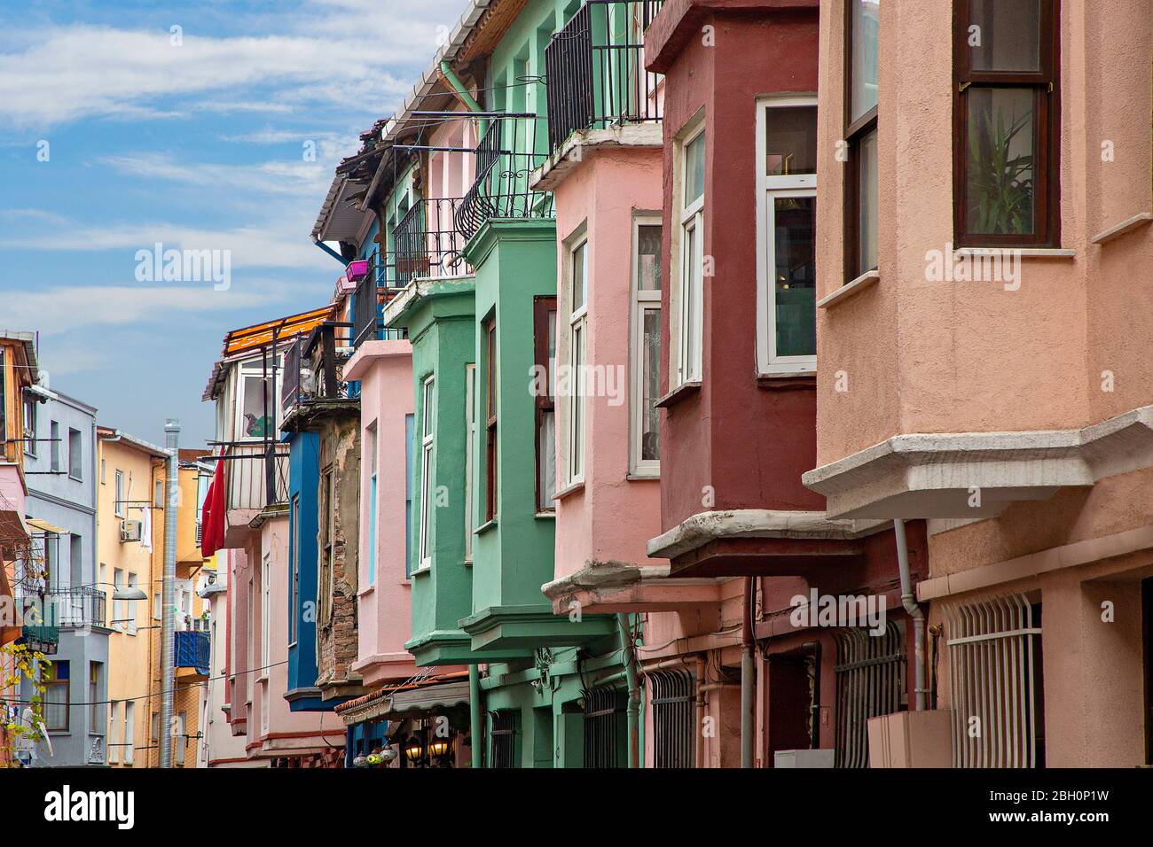 Colorful historical houses in the old neighborhood of Balat in Istanbul ...