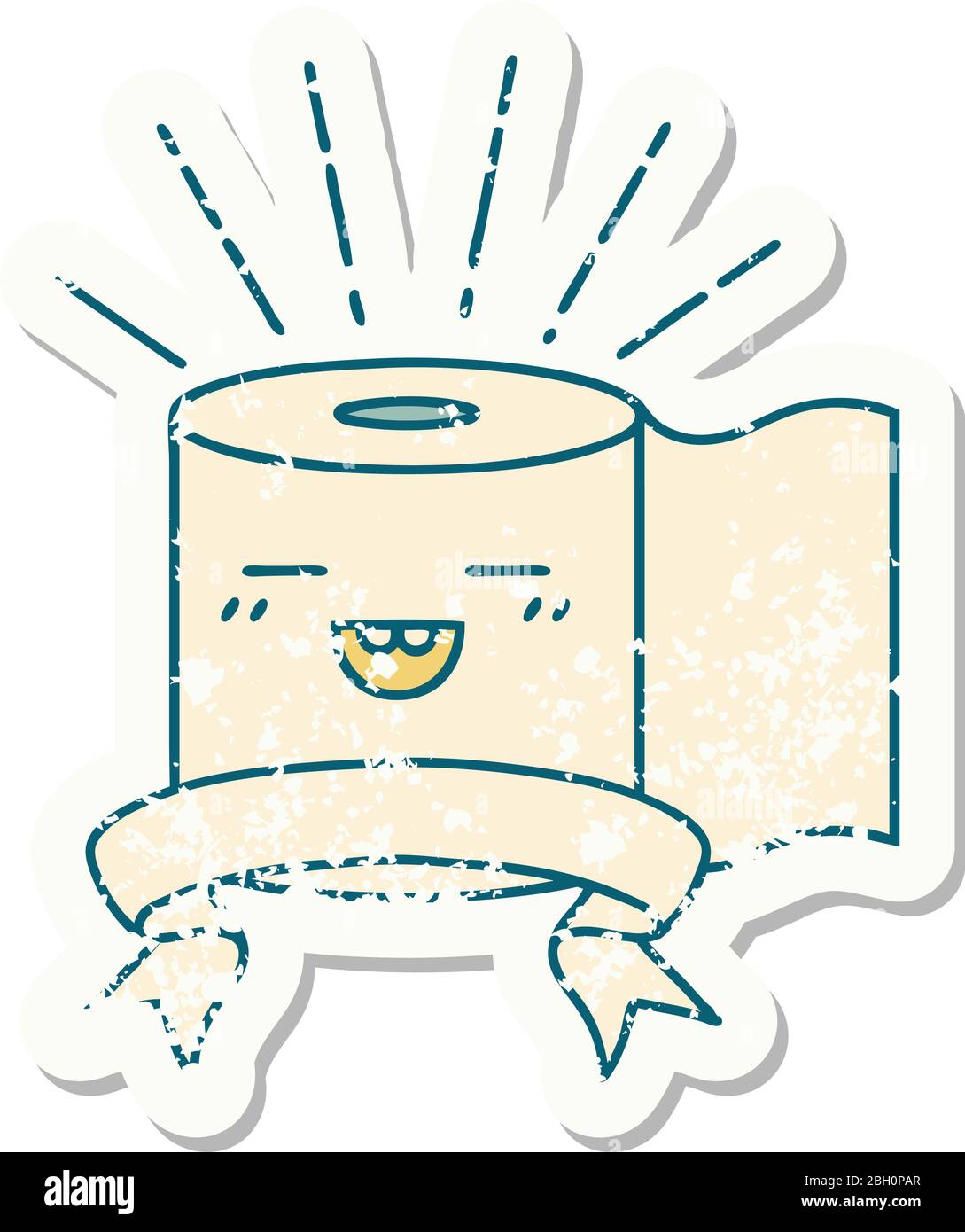 worn old sticker of a tattoo style toilet paper character Stock Vector ...