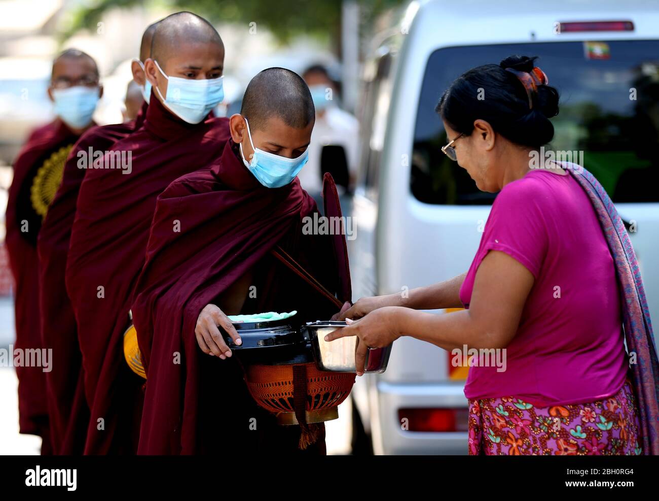 Yangon, Myanmar. 23rd Apr, 2020. Myanmar Buddhist monks wearing ...