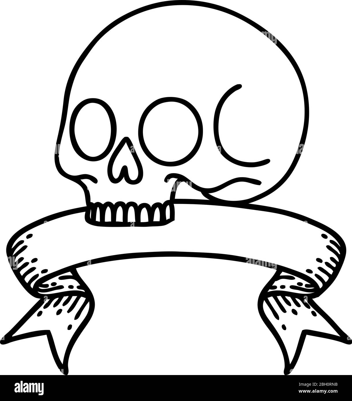 traditional black linework tattoo with banner of a skull Stock Vector ...