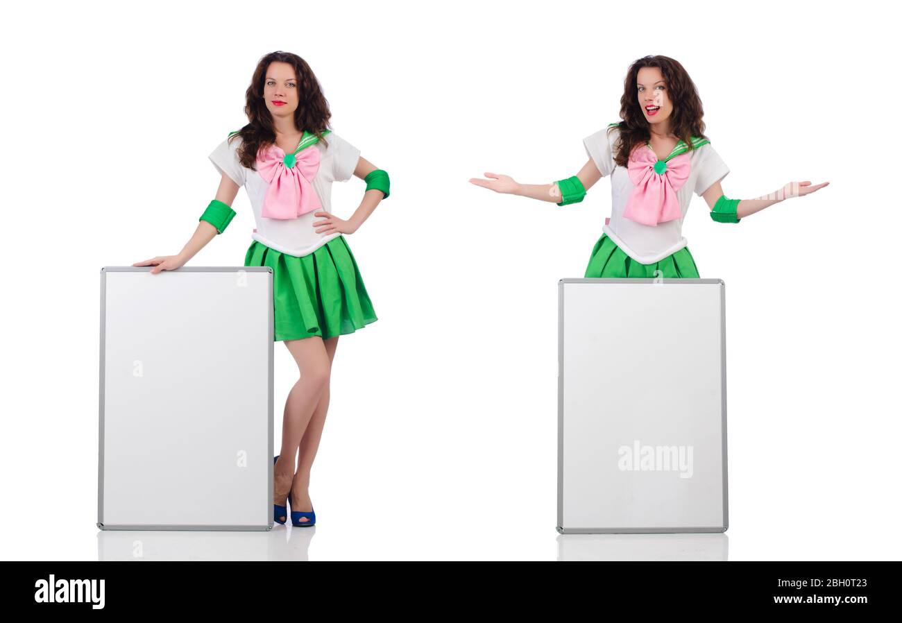 The female model in cosplay costume isolated on white Stock Photo - Alamy