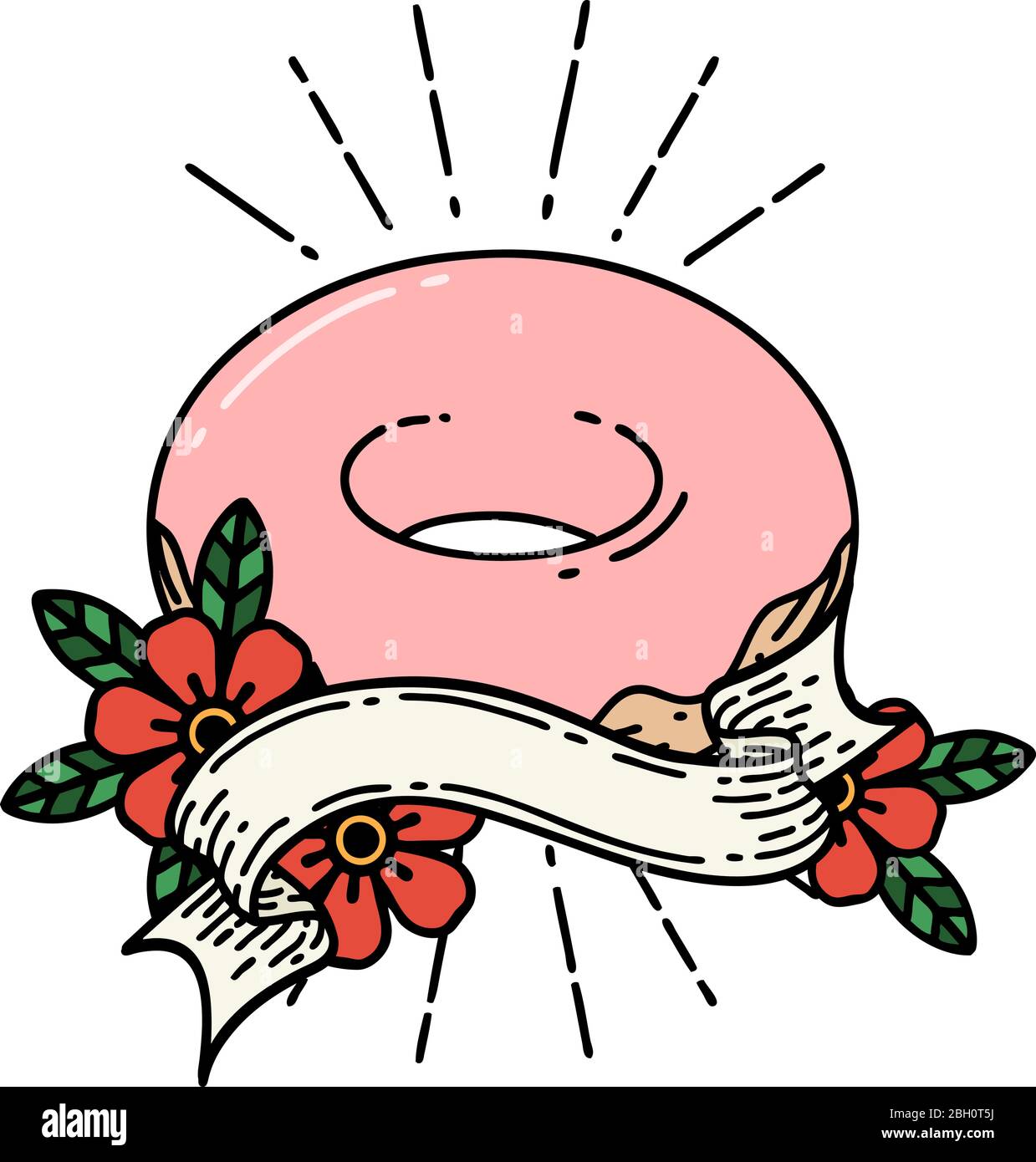 scroll banner with tattoo style iced donut Stock Vector Image & Art - Alamy