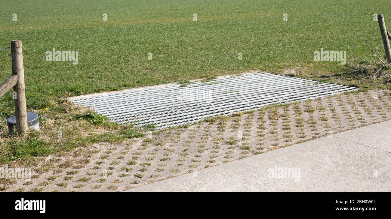 Cattle grid in ground, an obstacle used to prevent wild cattle and ...