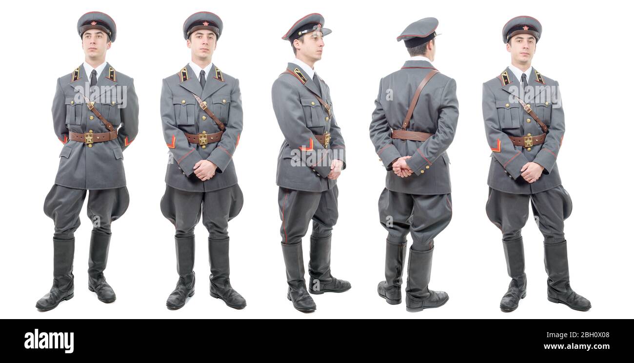 a portrait of a young officer of the Soviet army, isolated on white ...