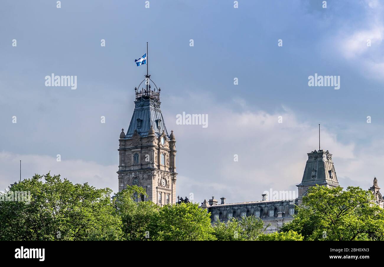 View of the Second Empire architectural style towers of the Parliament ...