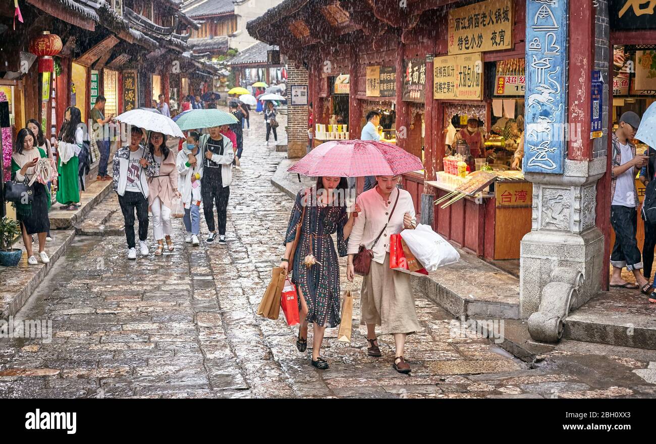 Lijiang, China - September 22, 2017: People on the street of Old Town ...