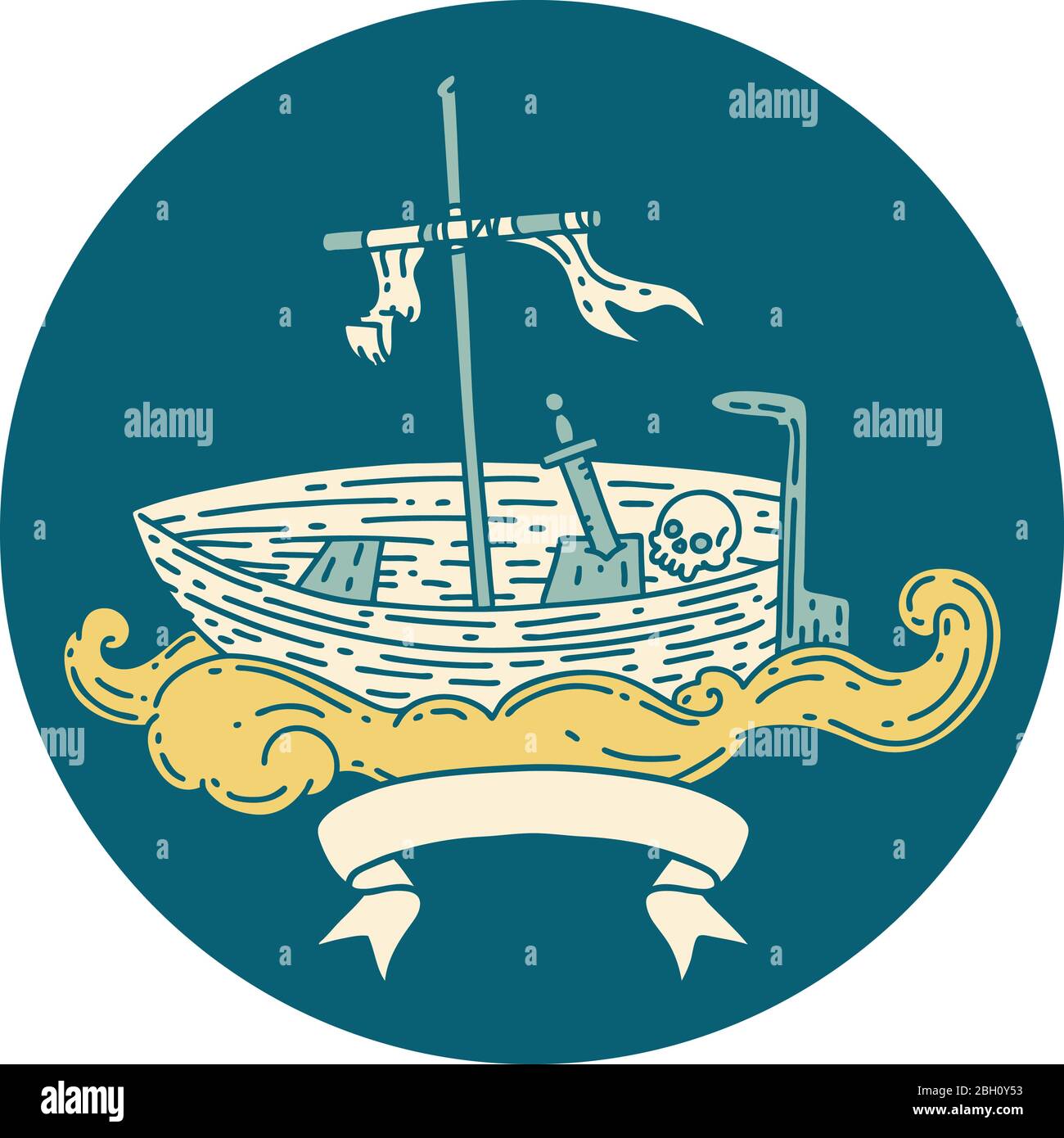 icon of a tattoo style empty boat with skull Stock Vector Image & Art ...