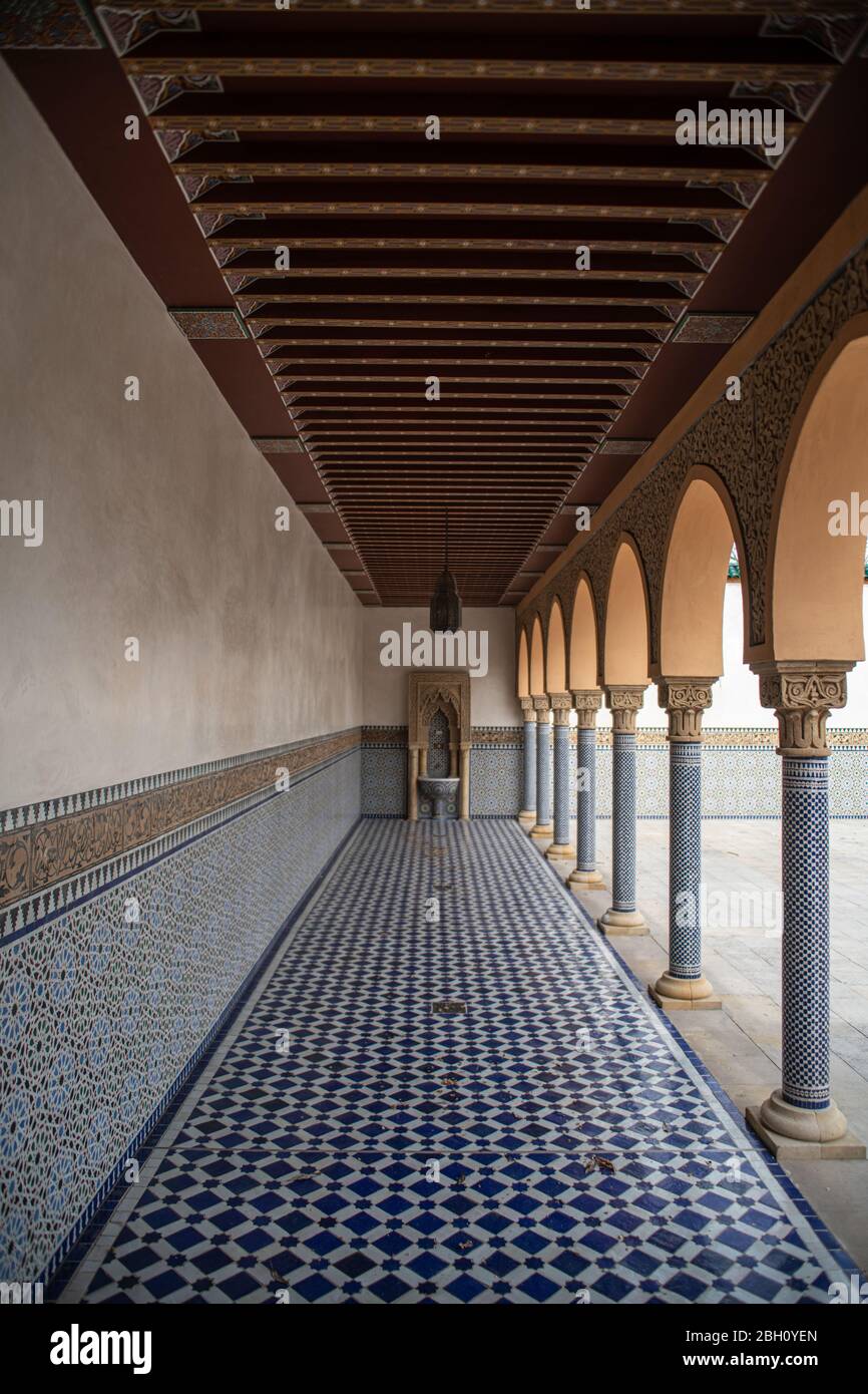 arabic arcade colonnade portico with wooden ceiling with ornaments ...