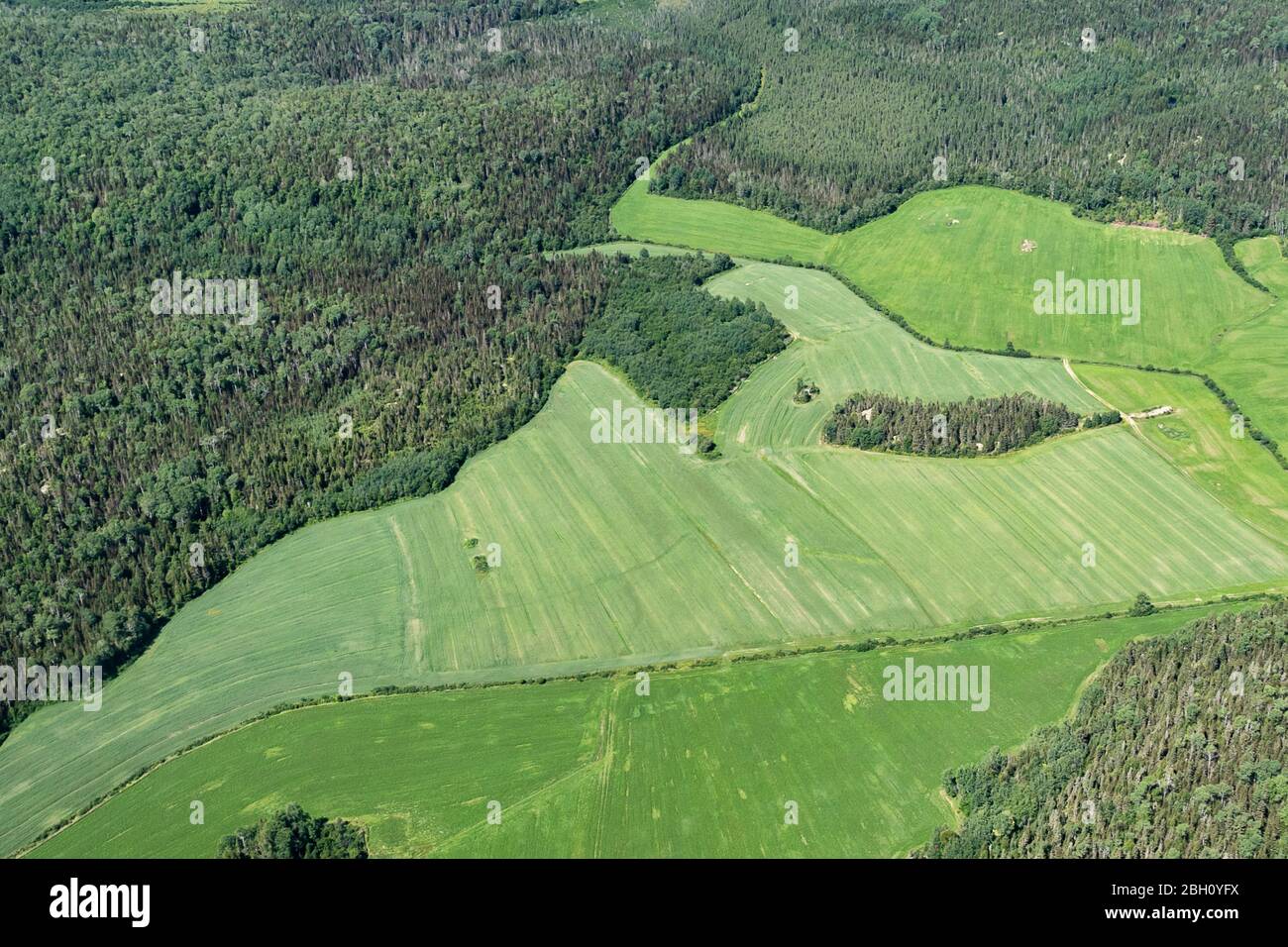 Aerial shot of northern Quebec, in the Tadoussac area, with its ...