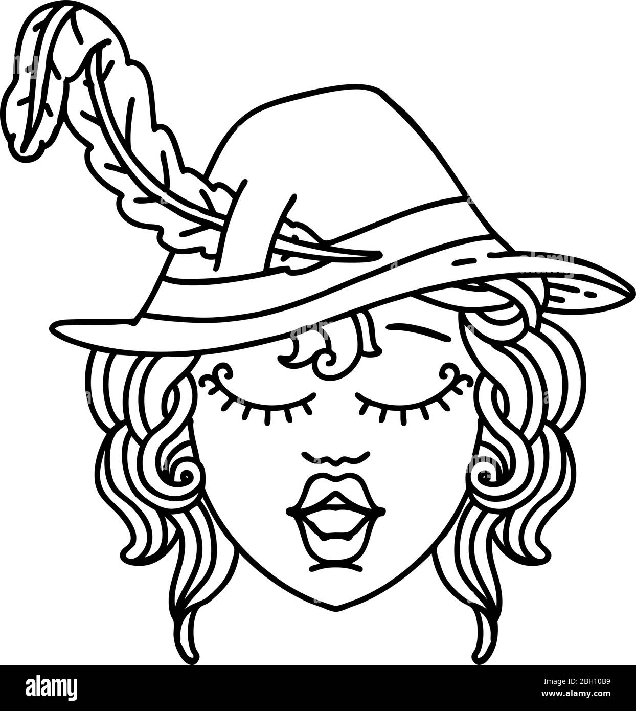 Black and White Tattoo linework Style human bard character Stock Vector ...