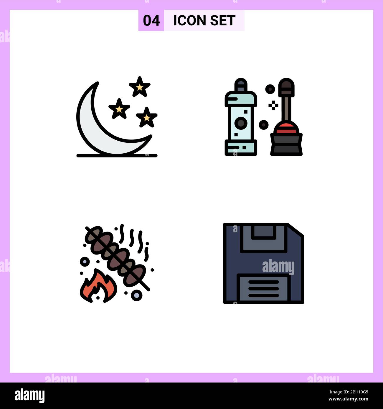 Pictogram Set of 4 Simple Filledline Flat Colors of half, food, nature ...