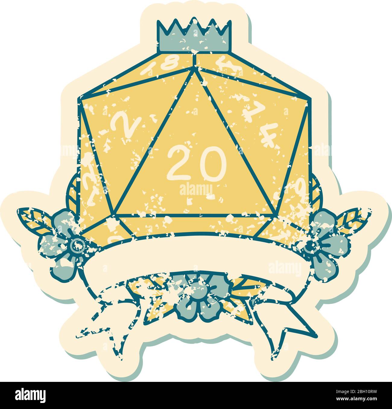 Retro Tattoo Style natural 20 critical hit D20 dice roll Stock Vector ...