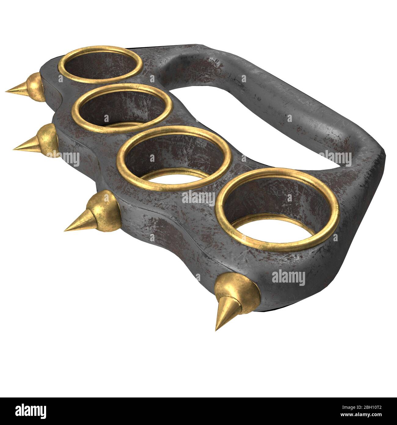 iron brass knuckles with spikes on an isolated white background. 3d ...