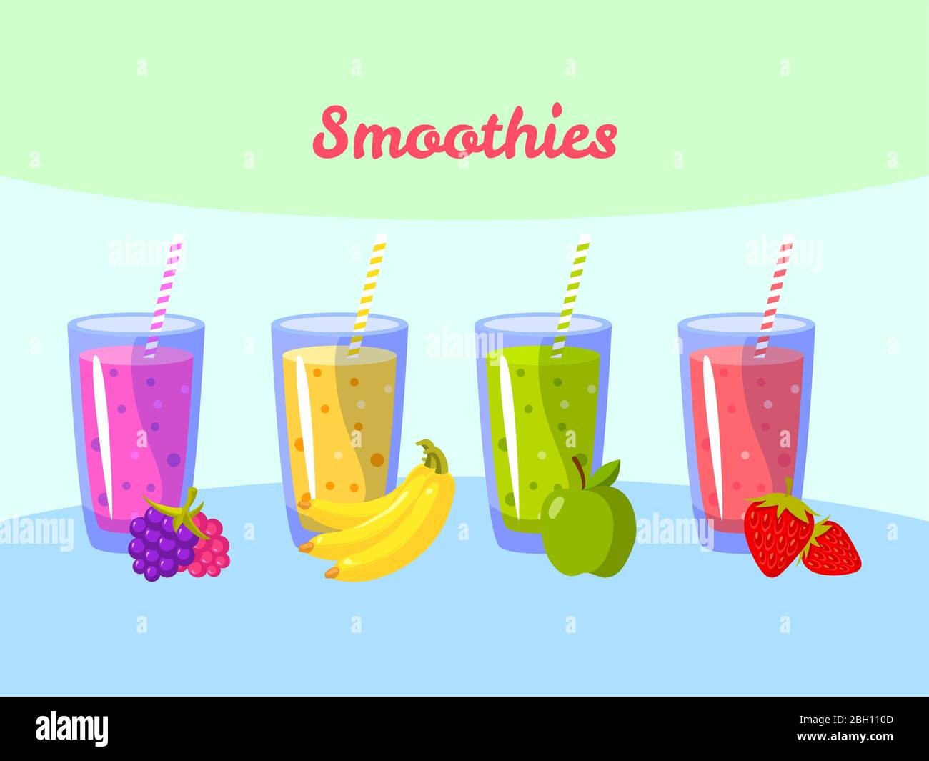 Cartoon smoothies. Berry banana apple and strawberry. Organic fruit ...