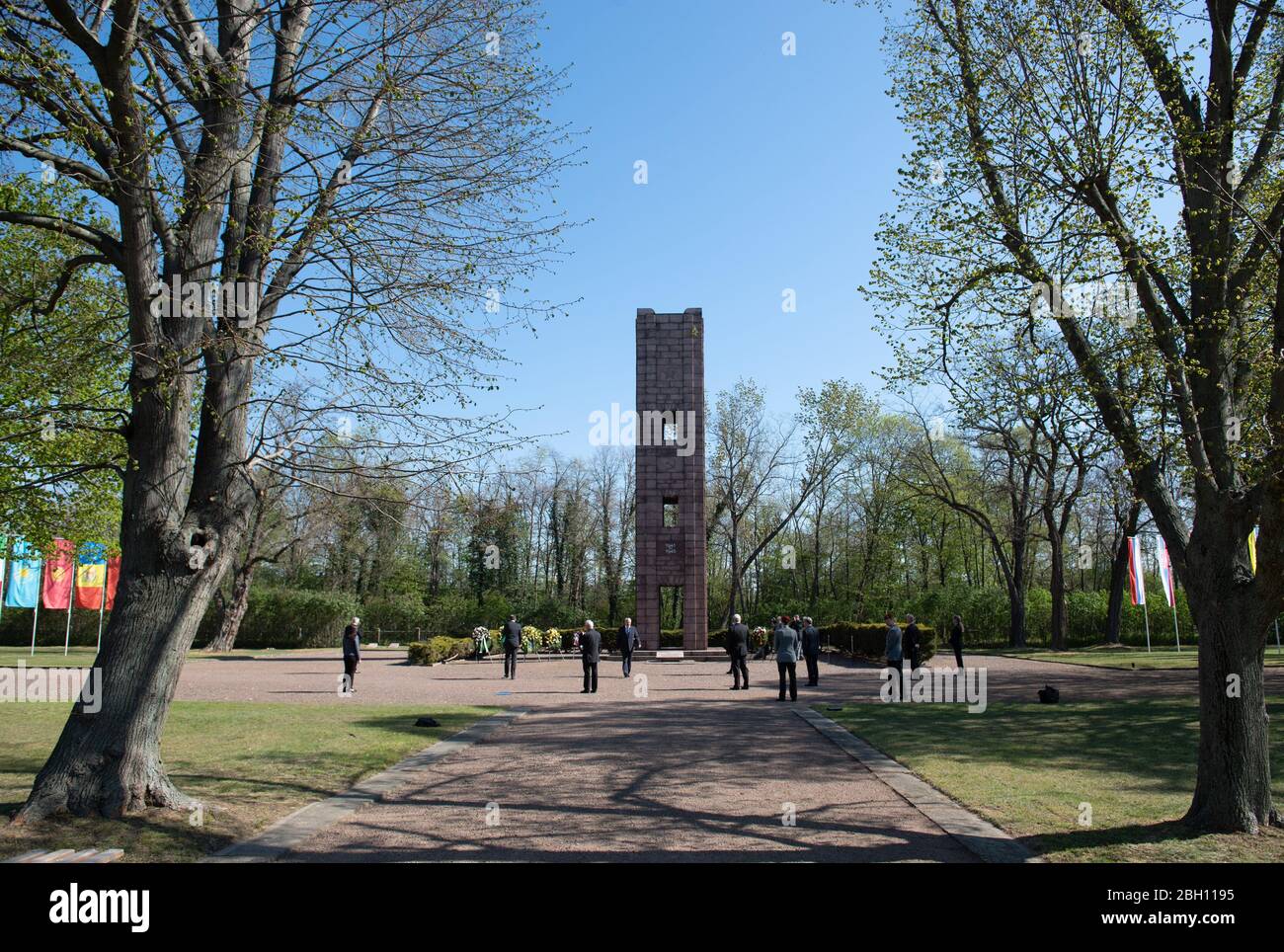 Zeithain, Germany. 23rd Apr, 2020. Participants of a commemoration ...