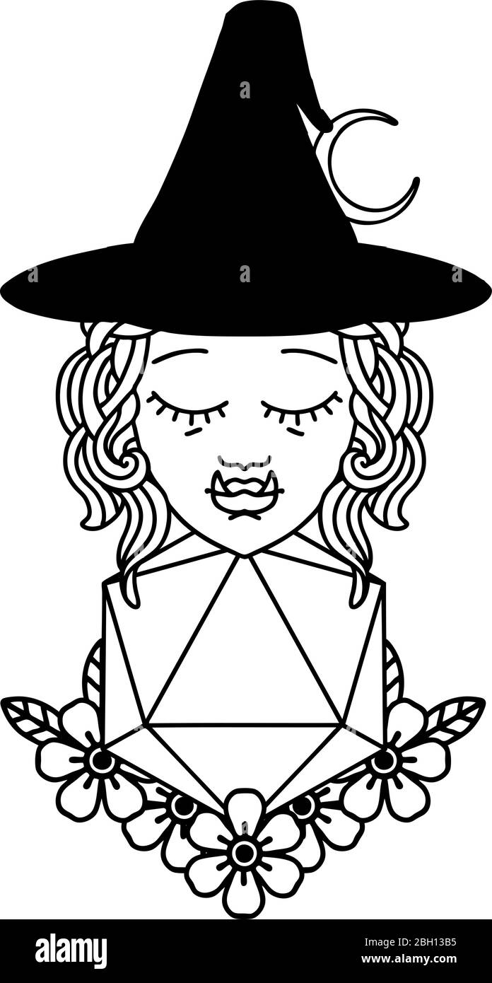 Black and White Tattoo linework Style half orc wizard with natural ...