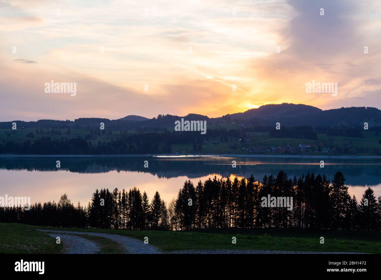 the lake "forggensee" is a reservoir located in south germany. Scenic ...