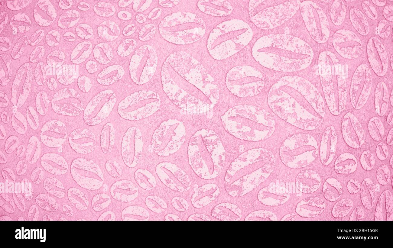 Pink shabby background with coffee beans pattern. 16:9 panoramic format ...